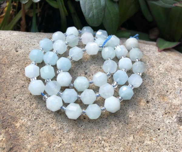 Aquamarine Faceted Energy Column Beads – 8mm [strand] - My Beads